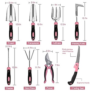 Whonline Pink Garden Tool Set for Women, 31Pcs Succulent Gardening Tool Kit, Heavy Duty Stainless Steel Aluminum Non-Slip Ergonomic Handle Tools Durable Storage Tote Bag Gardening Gifts