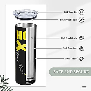 LIICHEES Hope For A Cure Childhood Cancer Awareness Stainless Steel Vacuum Insulated Tumbler 20oz Coffee Cups Travel Mug Water Cup with Leak-Proof Flip Lid Metal Straw Cleaning Brush
