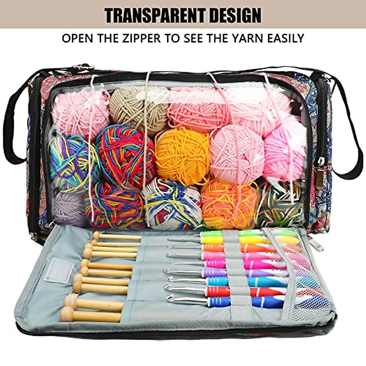 Looen Crochet Bag, Yarn Storage Tangle Free with Yarn Hole, Knitting Bag for Crochets Bamboo Knitting Needles and Yarns(Orange Cashew)