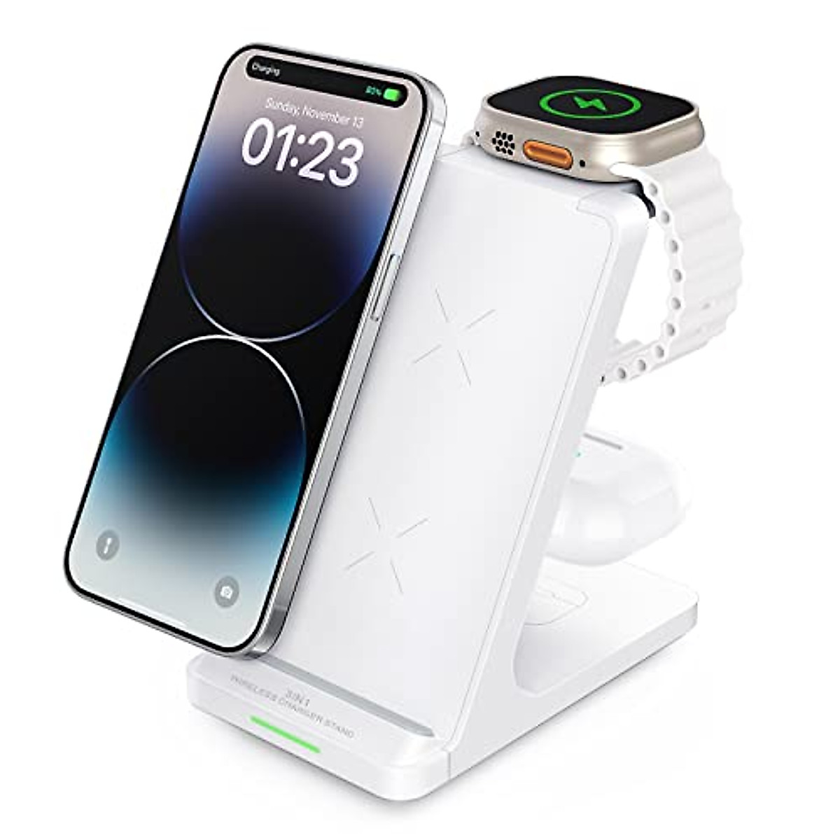 Wireless Charging Station, 3 in 1 Fast Wireless Charger Stand for Multiple Devices Apple Watch Ultra Series 8 7 6 SE 5 4 3 2, iPhone 14 13 12 11 Pro Max/14 Plus/Mini/X/XS/XS Max/XR/SE, Airpods Pro 2 3