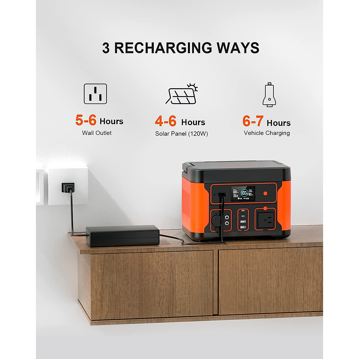 Portable Power Station 600W(Peak 1200W), Tiexei Solar Generator Backup 550Wh LiFePO4 Battery Pack with 110V AC Outlet, Pure Sine Wave Powerhouse with LED Light for RV Camping Fishing Home Emergency