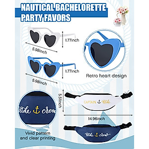 6 Sets Nautical Bridal Shower Hat Set - Women's Bride Captain Hat with Veil, Crew Sailor Hat, Fanny Pack, Heart Sunglasses for Bachelorette Party Boat Supplies