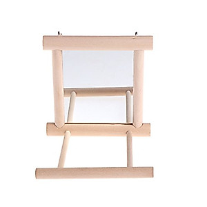 Forgun Pet Bird Mirror Wooden Play Toy with Perch for Parrot Budgies Parakeet Cockatiel Conure Finch Lovebird