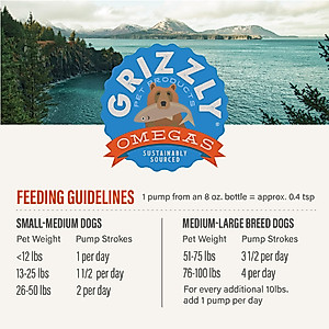 Grizzly Wild Alaskan Salmon Oil Dog Food Supplement Omega 3 Fatty Acids, 8 oz