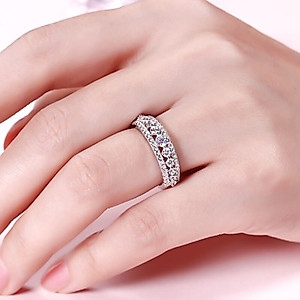 Jeulia Classic Round Cut Sterling Silver Women's Band Eternity Engagement Anniversary Wedding Band Ring for Women With Gift Box (7.5)