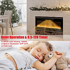 Tangkula 50 Inches Electric Fireplace Insert, Reccessed and Wall Mounted 5,000 BTU Electric Fire Place,with 2 Heat Settings, 0.5-12H Timer, Dual Control, 9 Flame Colors & 5 Flame Brightness