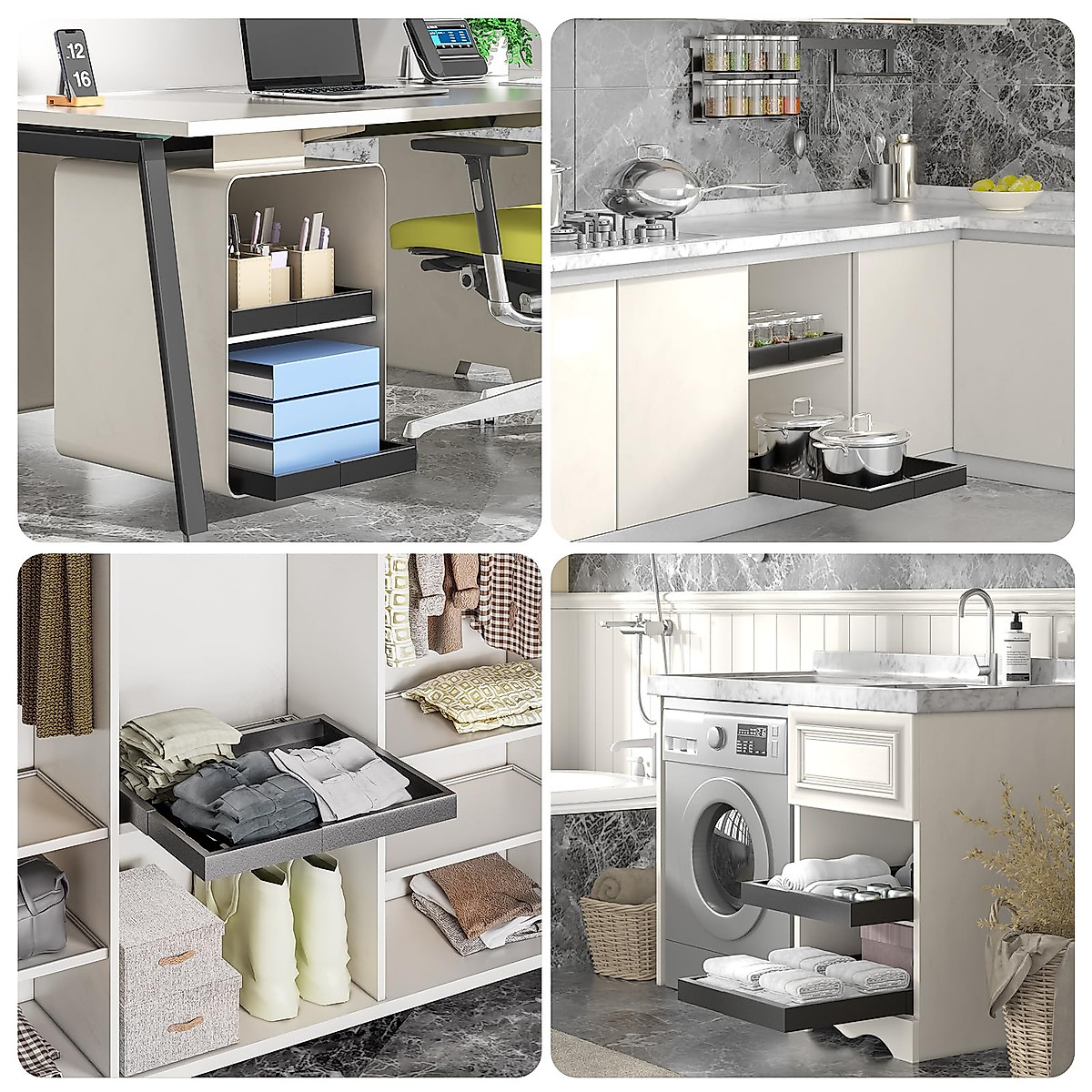 Ehfetyia Pull Out Cabinet Organizer Expandable(Width 12"-18" and Depth 13.3-24"), Adjustable Cabinet Drawers,for Kitchen Cabinets,Pantry Storage Shelves, Pull Out Cabinet Organizer(Black)