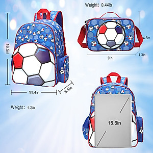 YOJOY Kids Backpack for Boys with Lunch Box Set Elementary School Bags 16 inch Kindergarten Primary Bookbags Football Dinosaur Backpacks (Blue Football Set)