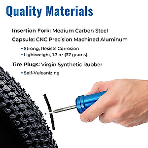 Tirellix Tubeless Bicycle Tire Repair Kit (Blue), Includes 5 (1/8") 3.5mm Plugs to Repair Mountain & Road Bike, Fix Flat for MTB, Car or ATV, Plus Storage Capsule Grip Extender