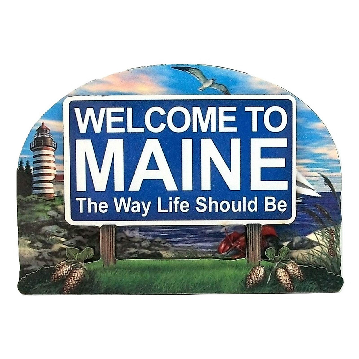 Maine State Welcome Sign Wood Fridge Magnet 2