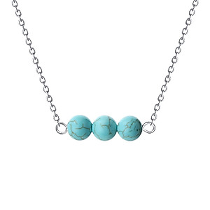 Wunionup Turquoise Bead Choker Jewelry Necklace - Handmade Minimalist Natural Dainty Tiny Simple Cute Genuine Small Round Healing Turquoise Dainty Bar Stone Gemstone Necklace Silver 16 inch for Women
