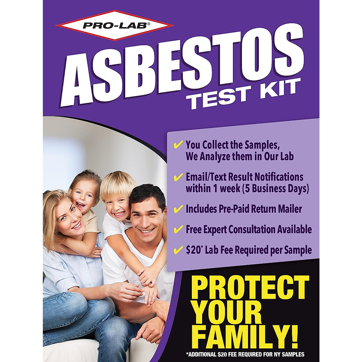 PRO-LAB Asbestos Test Kit - (2 Samples) Emailed Results Within 3 to 5 Business Days - Includes Return Mailer and Expert Consultation. Optional Lab Fee for NVLAP Analysis