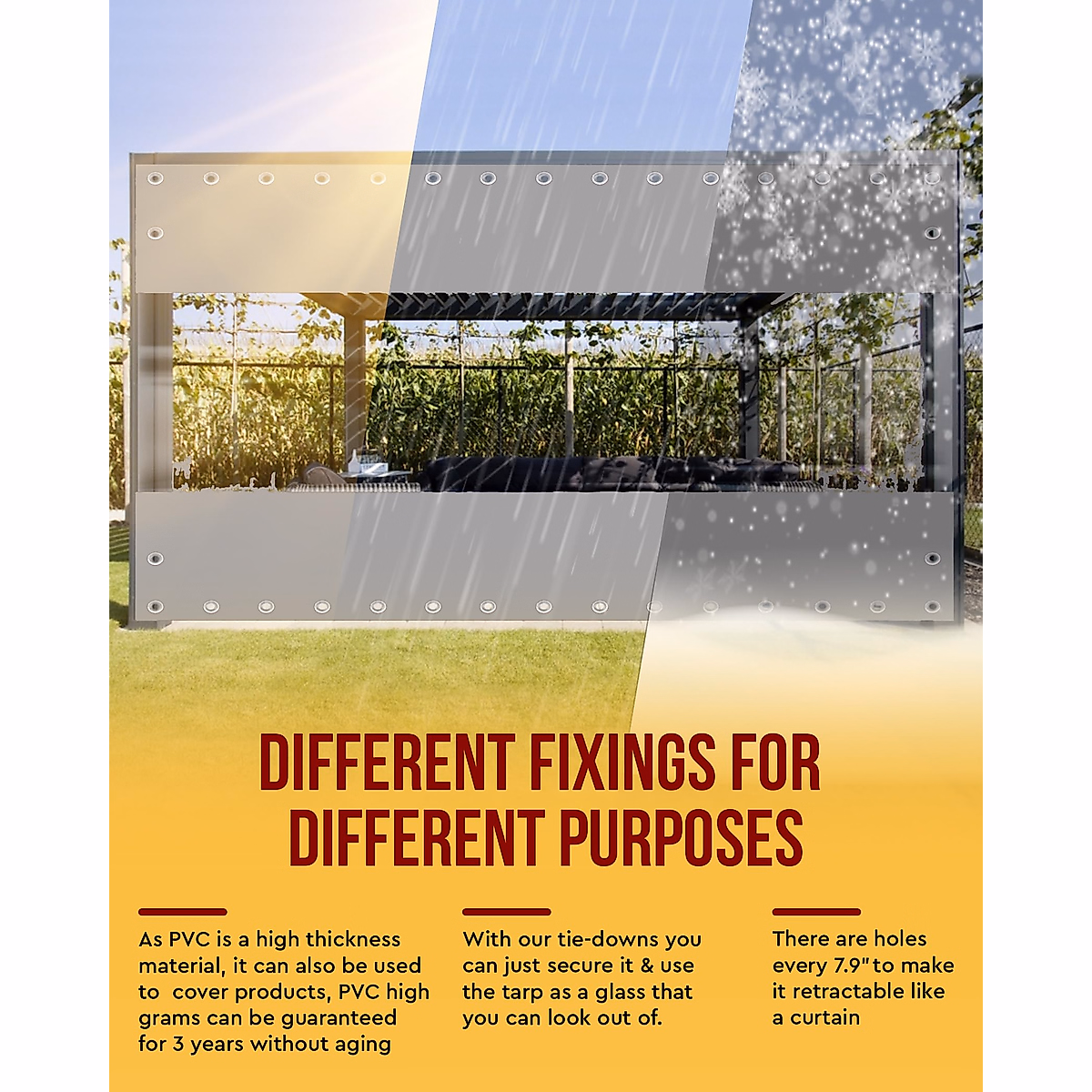 FoundGo 8'H x 10'W Vinyl Curtains for Patio 19oz, Outdoor Clear Vinyl Patio Enclosure,Heavy Duty Clear Tarp Waterproof Vinyl Tarps with Grommets for Pergola, Balcony,Porch,Gazebos，-4℉ Cold Resistant