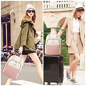 LOVEVOOK Laptop Backpack Purse for Women, 15.6 Inch Waterproof Work Laptop Bag, Large Teacher Nurse Bag with USB Port, Business Travel Computer Backpack, Beige-Pink