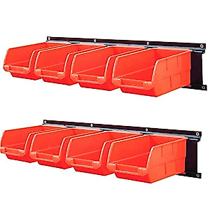 Wallmaster 8-Bin Storage Bins Garage Rack System 2-Tier Orange Tool Organizers Cube Baskets Wall Mount Organizations