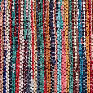 HOMEMONDE Reversible Handmade Chindi Rug Boho 20x32 Inch 100% Recycled Material Farmhouse Braided Rag Rug with Colorful Tassels for Living Room, Bedroom, Kitchen, Doormats
