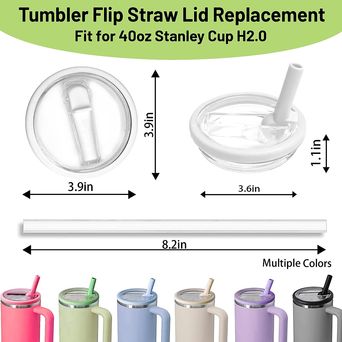 40 OZ Tumbler Flip Straw Lid Replacement Fit for Stanley Tumbler, Spill Proof and Leak Proof, 2 PCS Tumbler Lids Fit for Stanley Cup(White)