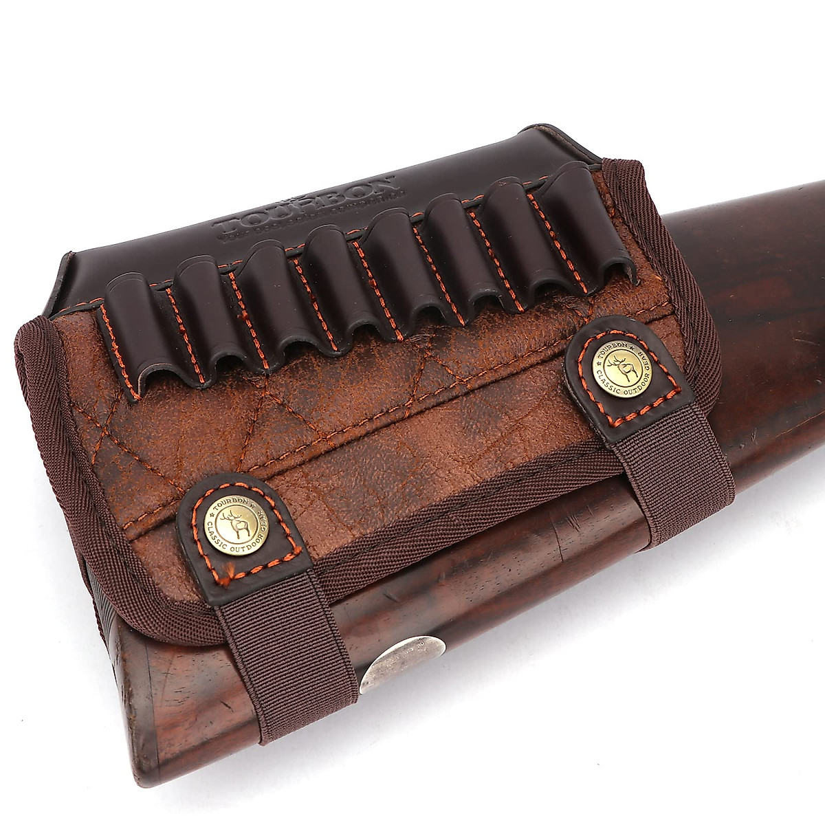 Tourbon Leather Buttstock Cheek Rest with Rifle Shell Holder - Right Handed (PU Leather)