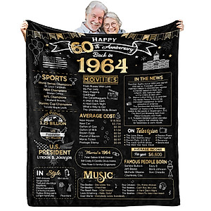 60th Anniversary Blanket Gifts Gift for 60th diamond Wedding Anniversary Sixty Years of Marriage Gifts for Couple Wife Husband Dad Mom Parents Grandpa Grandma Grandparents Back in 1964 Blanket 60x50