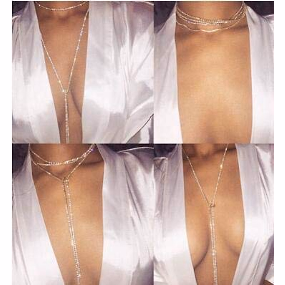 Silver Tassel Rhinestone Necklace Exaggerated Diamond Claw Chain Long Necklace Sexy Body Chain Chest Chain