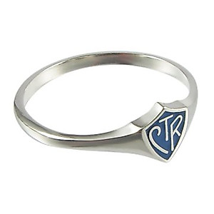 LDS Unisex 0.925 Sterling Silver Blue Mini CTR Choose the Right Ring - LDS Rings, Womens CTR Rings, Girls CTR Rings, Boys CTR Ring