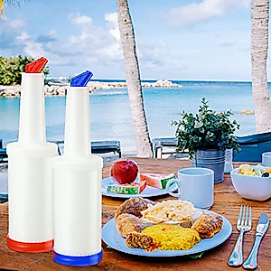 18 Pack Bar Pour Colorful Juice Pouring Bottle Containers 34 oz Plastic Juice Dispensers in 6 Colors for Bar Home Kitchen Party Supplies