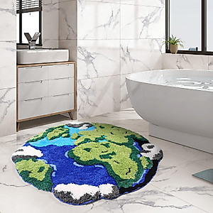 Taikoory Earth Rug World Map Rug - Moss Rug Science Rug Circle Rug for Classroom Kids Rug, Cute Bath Mat Machine Washable Area Rugs for Bedroom Aesthetic Bathroom Small Round Rug (32" x 32")