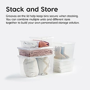 IRIS USA 6.7 Qt. Plastic Storage Container Bin with Latching Lid, 12 Pack, Stackable Nestable Shoe Box Tote Shoebox Closet Organization School Art Supplies - Clear