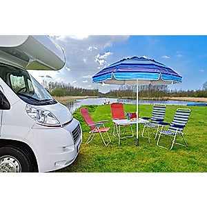 AMMSUN 6.5 Foot Heavy Duty HIGH Wind Beach Umbrella with tilt Sun Shelter, UV 50+ Protection Outdoor Sunshade Umbrella with Carry Bag for Patio Garden Beach Pool Backyard stripe Blue