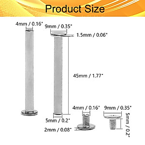 Juvielich 10 Sets Screw Post Fit for 3/16"(5mm) Hole Dia,Binding Screws Female M5x45mm Belt Buckle Binding Bolts Leather Fastener for Scrapbook Photo Albums Binding,Leather Bags,Boots,DIY Enthusiasts