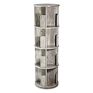 Parrot Uncle 4-Tier Rotating Bookshelf 360 Display Floor Standing Bookcase Organizer Stackable Bookshelf for Office and Living Room, Whitewashed Gray