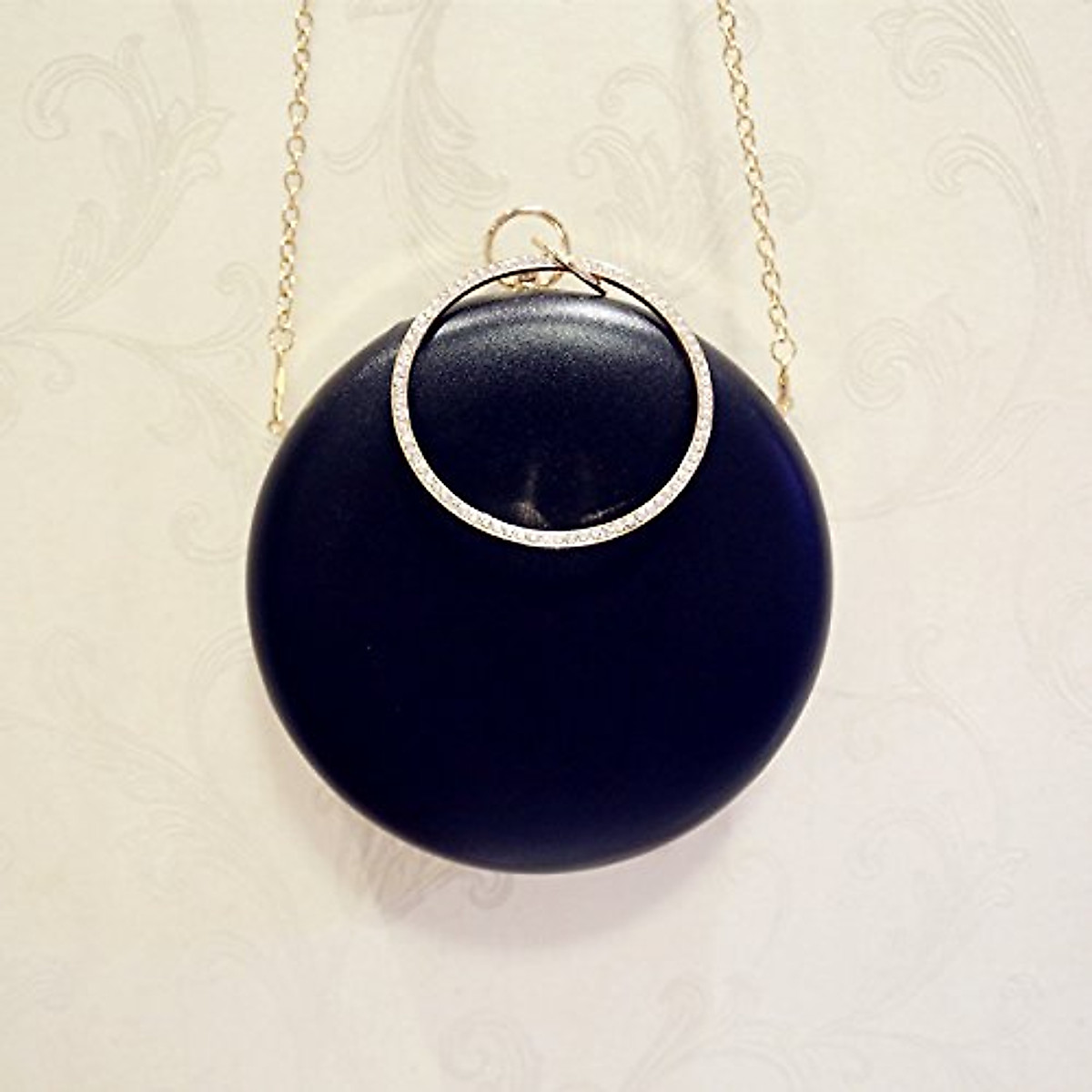 missfiona Womens Round Clutch Circle Evening Handbag Jeweled Top Handle Party Bag(Black Gold)