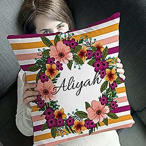 IWKWUZILM Custom Gifts Personalized Floral Pillow |10 Designs| Flower Pillow with Name Custom Name Pillow Cover Gifts for Girls - Christmas Mother's Day Birthday Gift idea (Mix Color, 18inX18in)