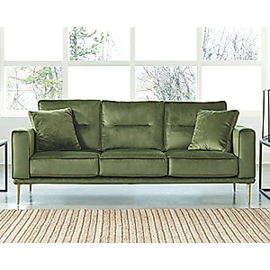 Signature Design by Ashley Macleary Modern Velvet Glam Sofa with Brass Metal Legs, Green