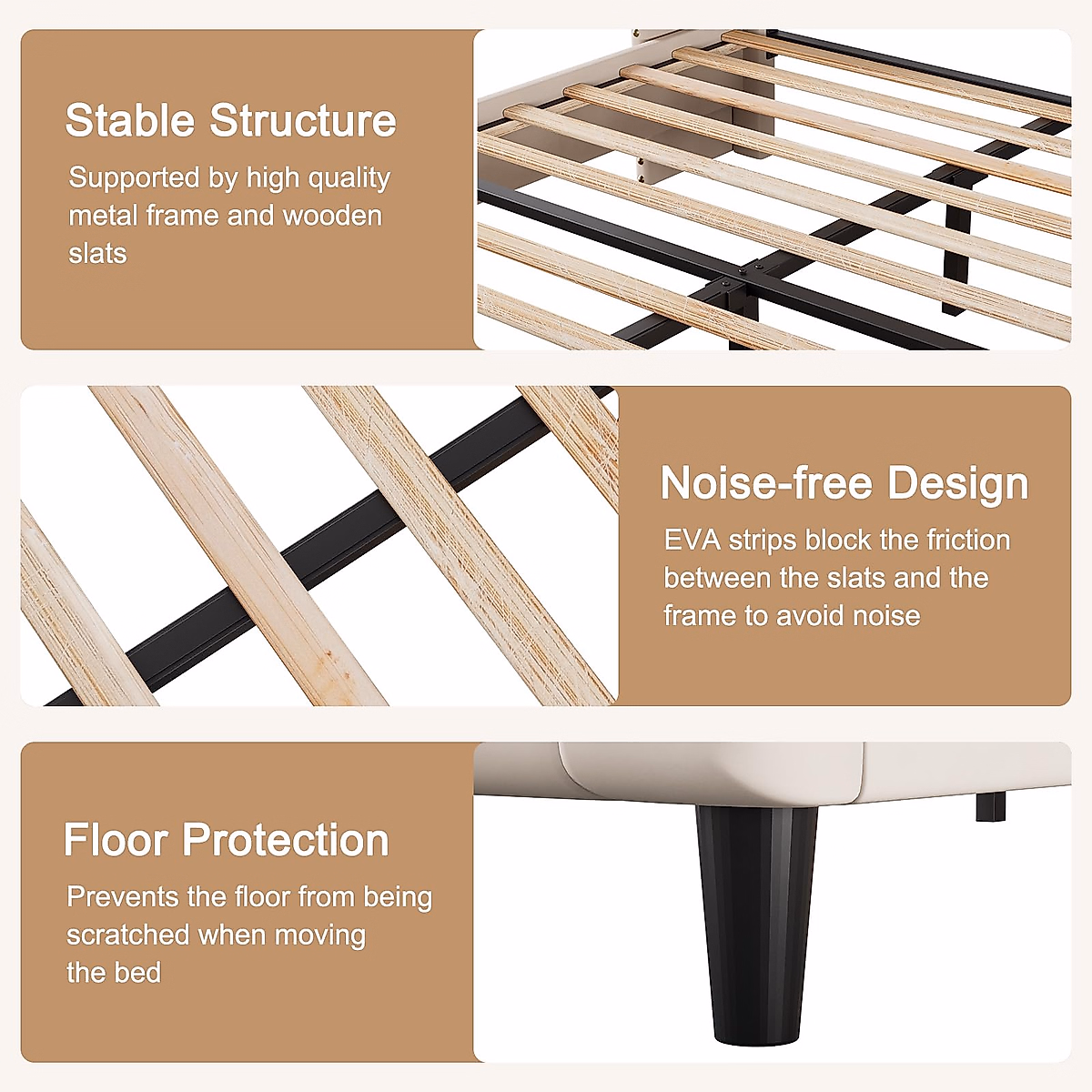 Amyove Tufted Upholstered Platform King Bed Frame with Headboard and Footboard, Velvet Platform Bed Raised Wing Back Headboard (Beige, King)