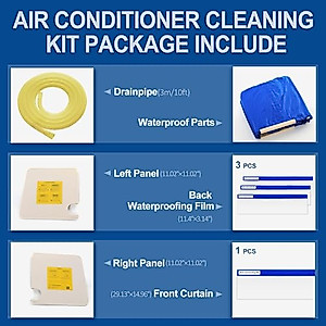 WANOSS Split Air Conditioning Cleaning Cover Bag with 10ft Water Pipe and Drain Outlet, Two Sides Support Plates Waterproof Panels Wall Mounted Air Conditioner Service Bag