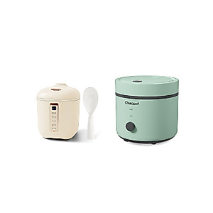 CHACEEF Mini Rice Cooker 2-Cups Uncooked, 1.2L Portable Non-Stick Small Travel Rice Cooker, Beige & CHACEEF Rice Cooker 3-Cups Uncooked, 1.5L Small Rice Cooker with Non-stick coating, Green