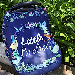 Baby Car Seat Cover for Boys, Little Brother Car Seat Canopy, Multiuse Nursing Covers, Dinosaur Theme Infant Carrier Cover Summer, Breastfeeding Scarf Newborn, Ultra-Soft Breathable