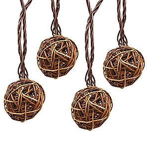 LIDORE 10 Counts Brown Rattan Balls String Light. Warm White Light Brown Cord for Patio Garden and Summer Party