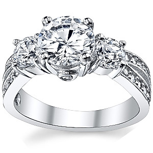 Metal Masters 1.50 Carat Round Cubic Zirconia Past, Present, Future Sterling Silver 925 Wedding Engagement Ring 10