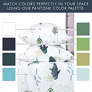 Where The Polka Dots Roam Nautical Ocean Full Bedding Set - 4 Piece Super Soft Kids Bed Set with Fitted Sheet, Flat Sheet, and Pillowcases - Underwater Sea Creatures Design for Boys Girls Room Décor