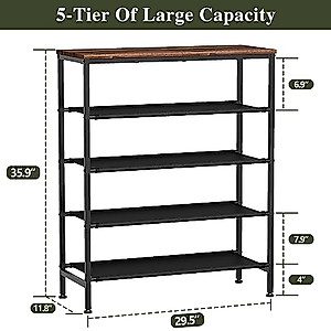 Z&L HOUSE 5 Tier Shoe Rack Organizer for Entryway, Sturdy Black Metal Framed Free Standing Shoe Shelf, Uniquely Versatile and Spacious Wood Top Storage, Shoe Stand for Garage Closet Hallway