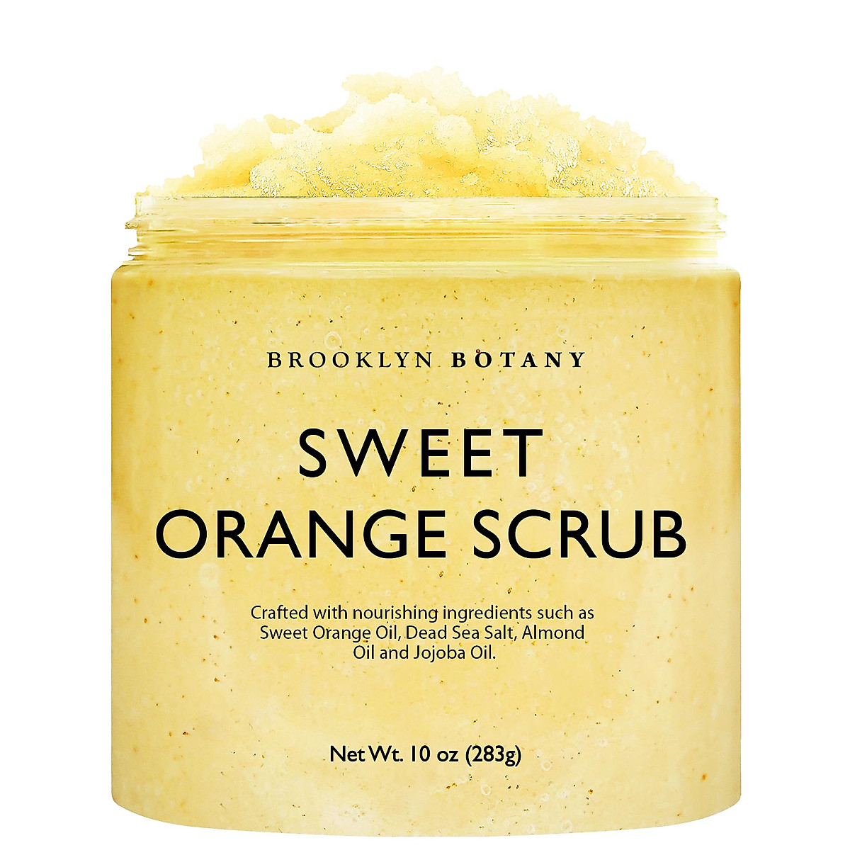 Brooklyn Botany Dead Sea Salt and Sweet Orange Body Scrub - Moisturizing and Exfoliating Body, Face, Hand, Foot Scrub - Fights Stretch Marks, Fine Lines, Wrinkles - Great Gifts for Women & Men - 10 oz