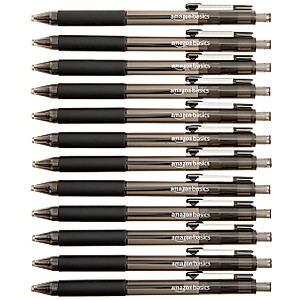 Amazon Basics Retractable Comfort Grip Ballpoint Pens, Medium Point 1.0mm, Black, 12 pack