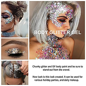 KIMIEYE Mermaid Sequins Body Glitter Gel Set of 2 Bottle, Long Lasting Holographic Glitter Liquid Body Makeup for Women, Waterproof Face Glitter Gel Total 9 Colors Available (#9 White - (2 Bottle))