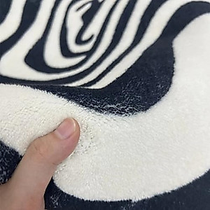 Black and White Abstract Striped Irregular Shape Area Rug 3ft Faux Wool Ultra Soft Rug for Livingroom Bedroom Diningroom Aesthetic Home Office Decor Playroom Carpet