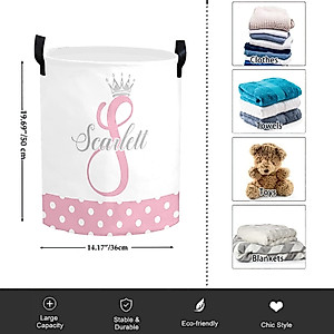 Personalized Laundry Basket Hamper,Princess Pink Dots,Collapsible Storage Baskets with Handles for Kids Room,Clothes, Nursery Decor