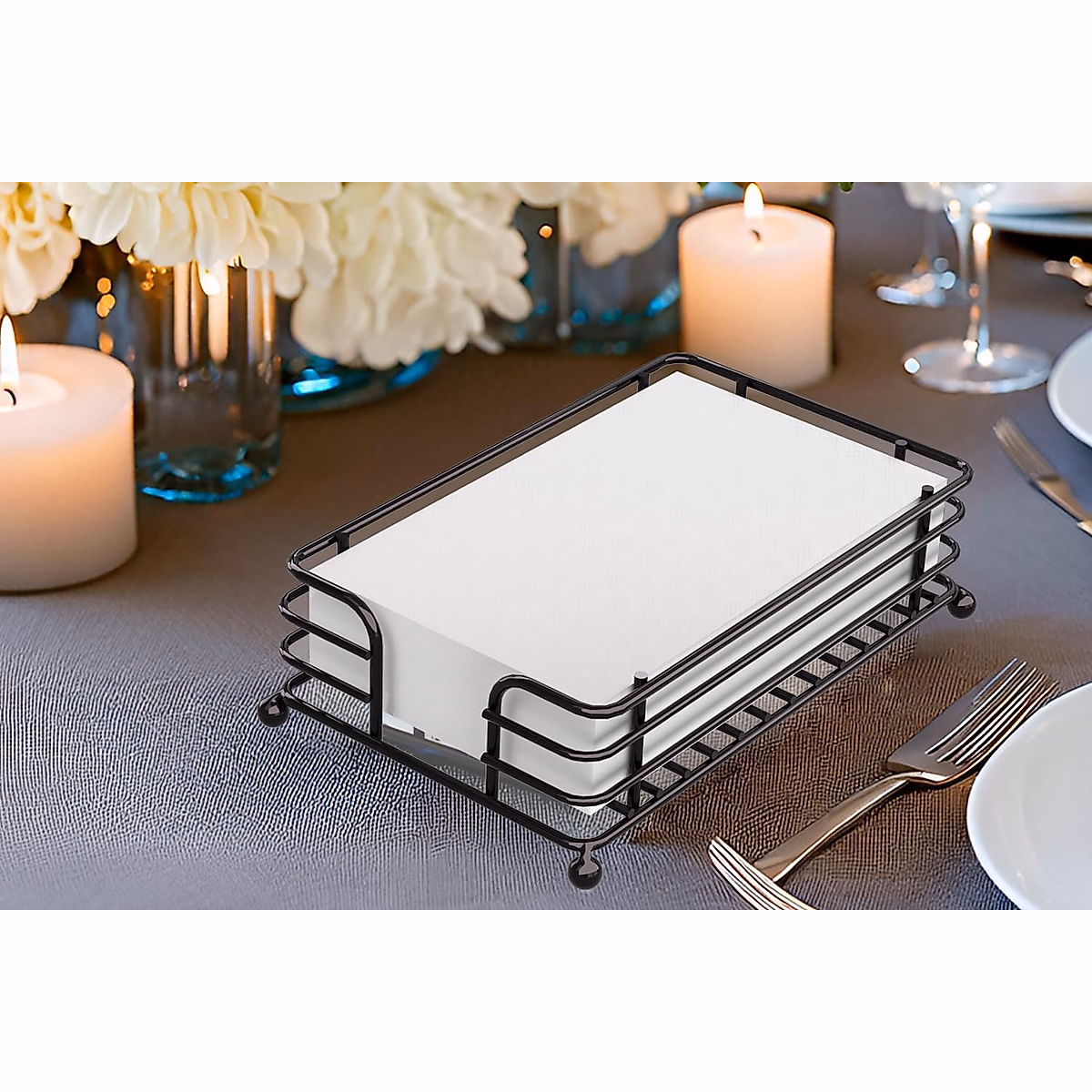 Guest Towel Holder, Napkin Holder for Bathroom, Modern Iron Paper Towel Holder Tray, Flat Disposable Hand Towel Holder, Napkin Dispenser, Napkin Holder for Table/Bathroom/Hotel/Dinner/Kitchen, Black