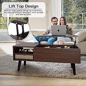 Ktoinpo Lift Top Coffee Table for Living Room, Wood Center Dining Table with Hidden Compartment Storage, Modern Adjustable Teas Tables Home Office Medieval Furniture Grey