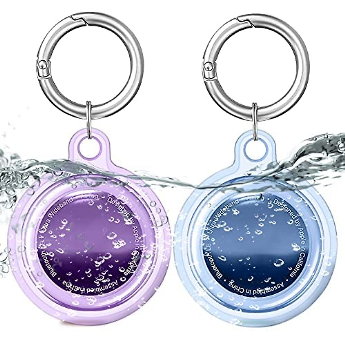 Airtag Keychain Waterproof,Air Tag Holder Case Compatible with Apple AirTag Case for Dog Cat Collar Tracker Key Ring Locator Protective Cover (GI-Blue/Purple-2PC)